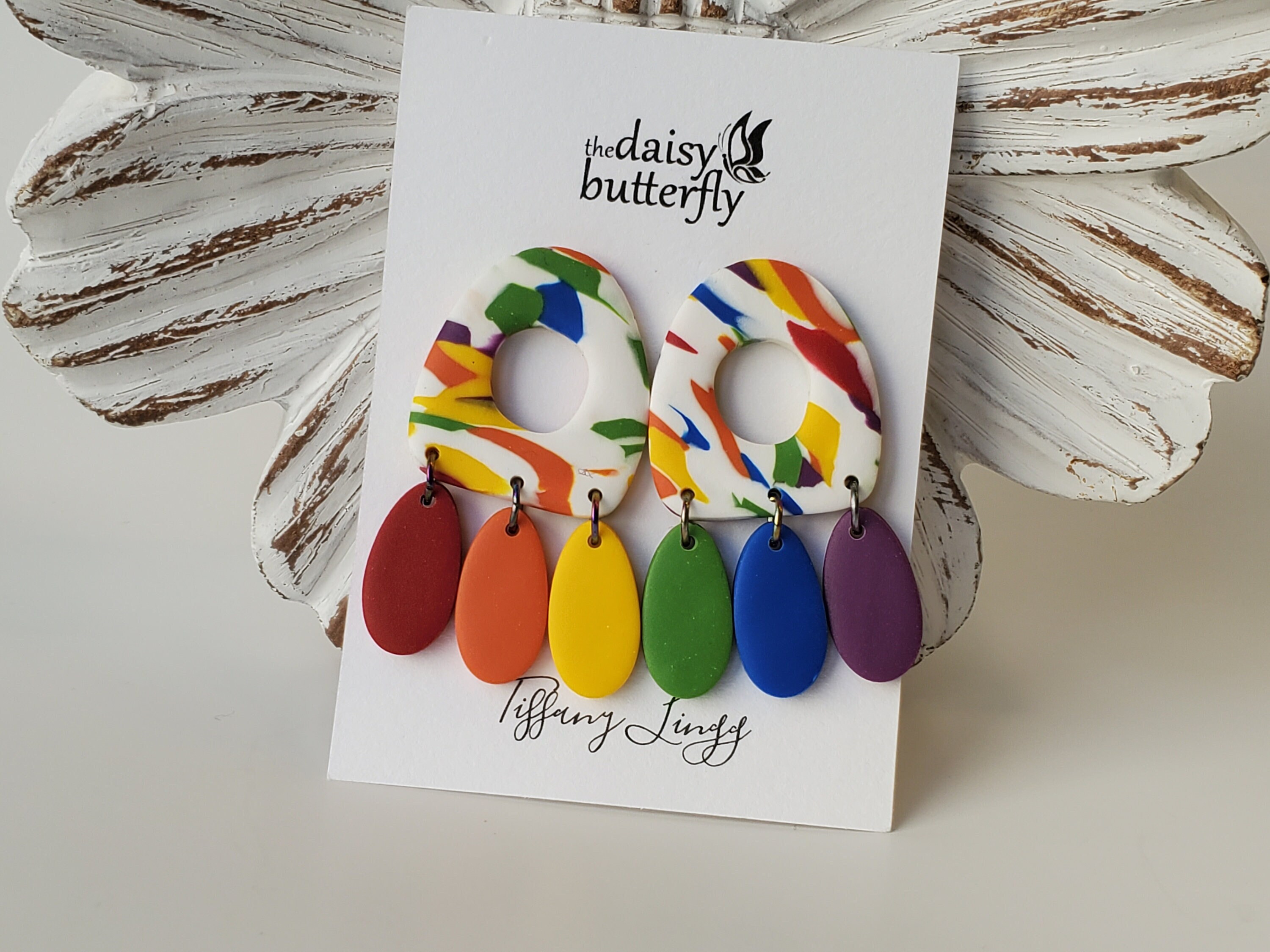 Confetti Rainbow Dangles, Abstract Clay Earrings, Roy G Biv Earrings ...