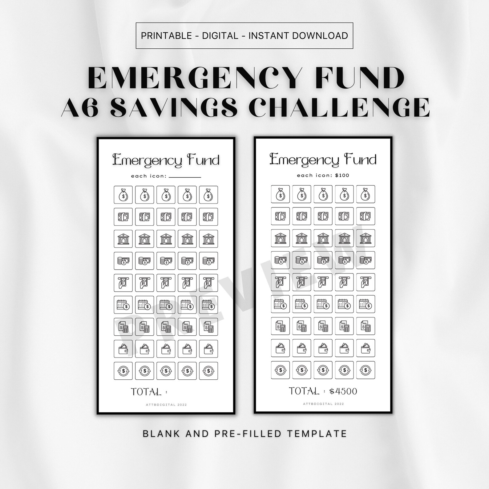Emergency Fund Savings Challenge Printable Digital Tracker A6 Insert ...
