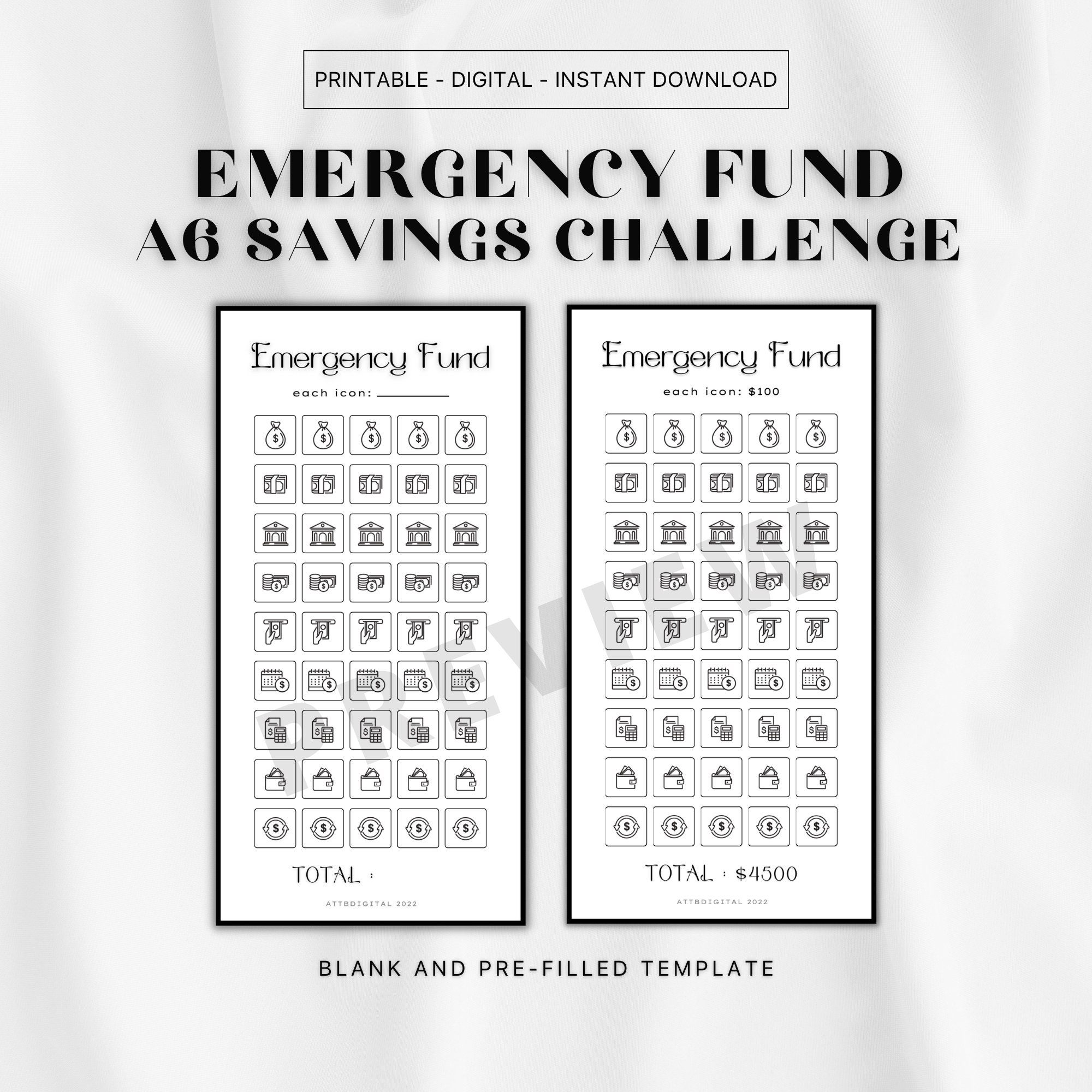 Emergency Fund Savings Challenge Printable Digital Tracker A6 Insert ...