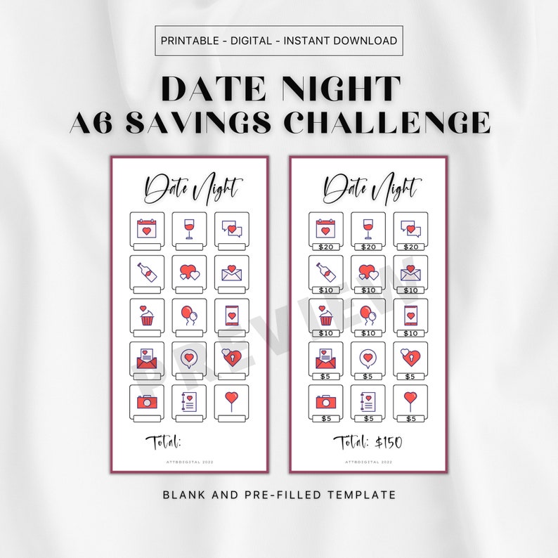 Date Night Savings Challenge Printable Digital Tracker Letter Size PDF ...