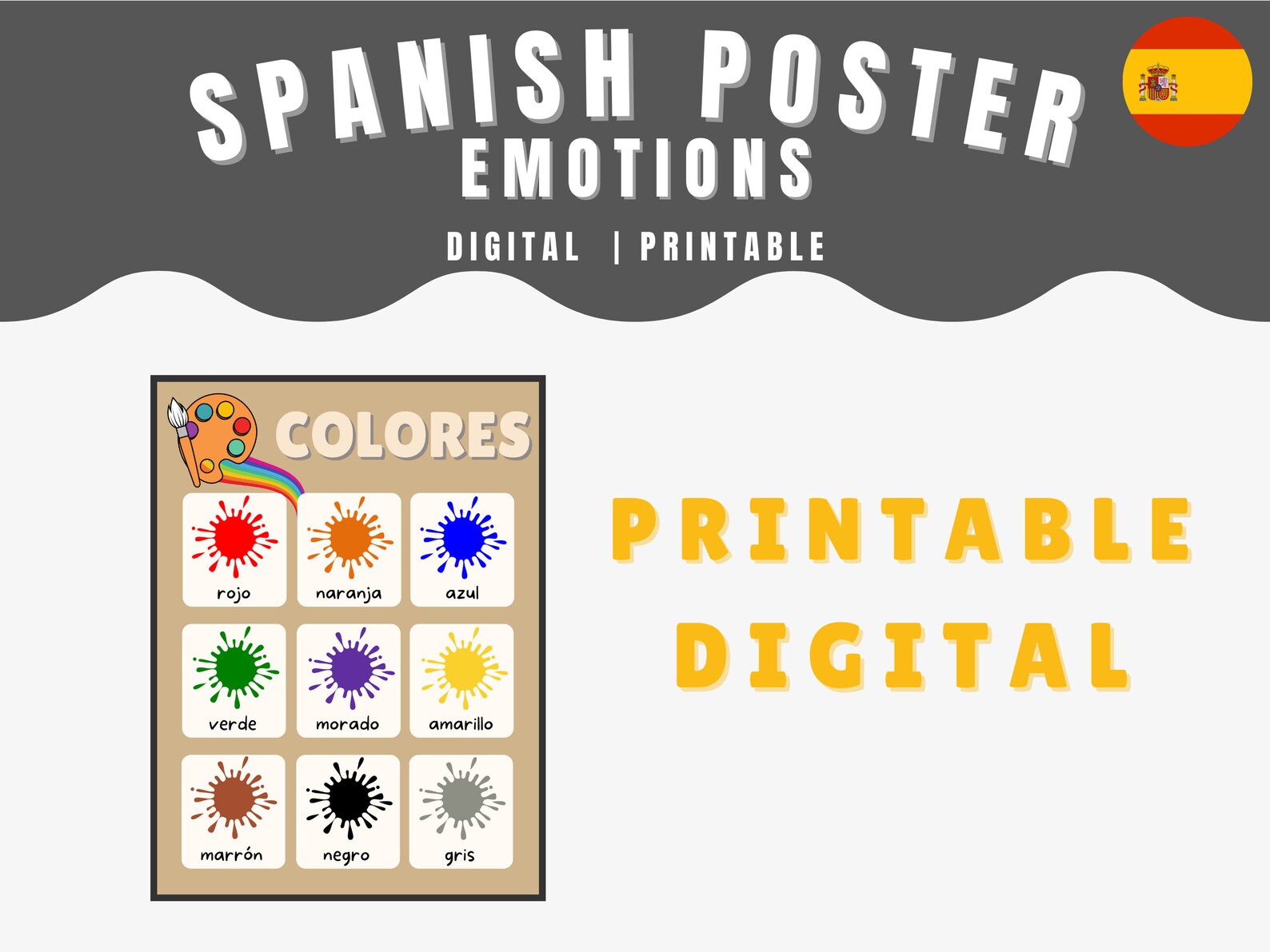 Spanish Colors Digital Poster | Beginner Vocabulary Spanish Classroom ...
