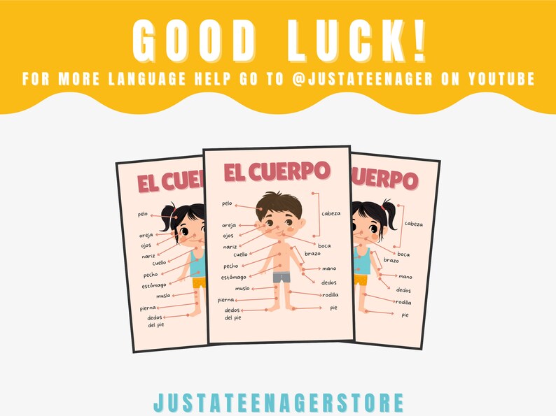 Spanish Body Parts Digital Poster | Beginner Vocabulary Spanish ...