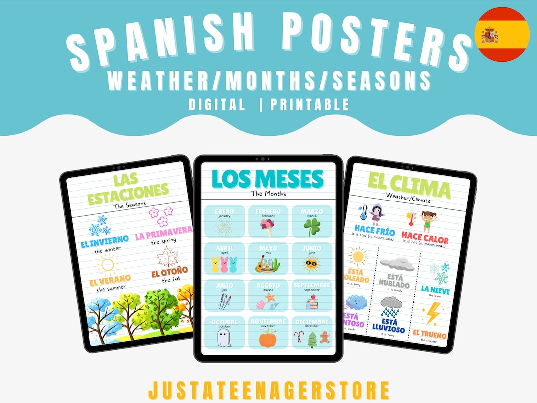 Spanish Weather/seasons Digital Poster | Beginner Vocabulary Spanish ...