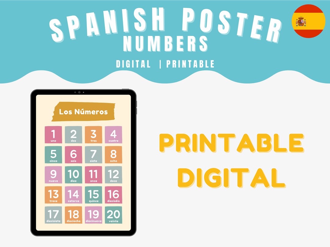 Bilingual Spanish Numbers 20 Poster | Student Study Printable | Los ...