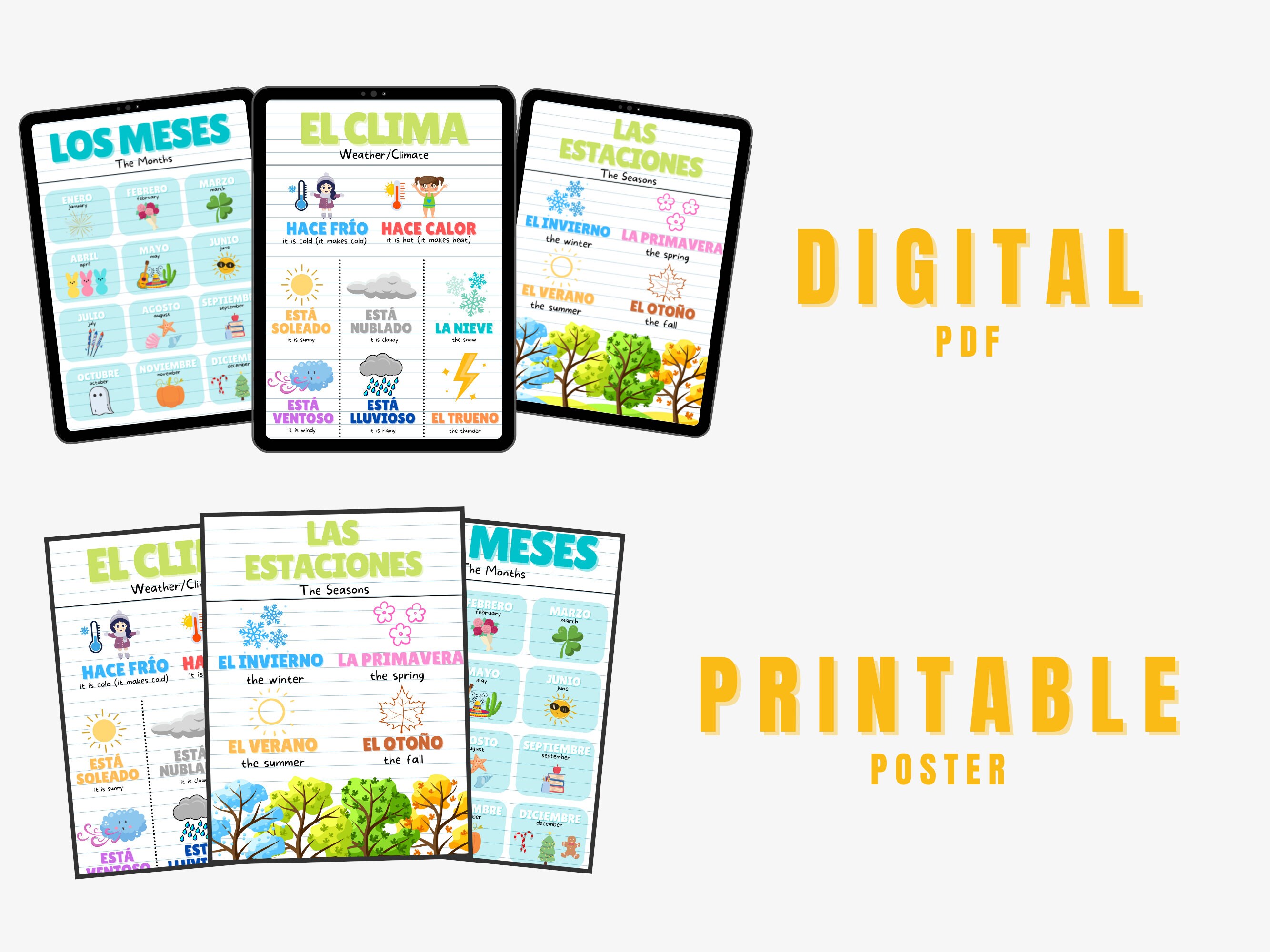 Spanish Weather/seasons Digital Poster | Beginner Vocabulary Spanish ...