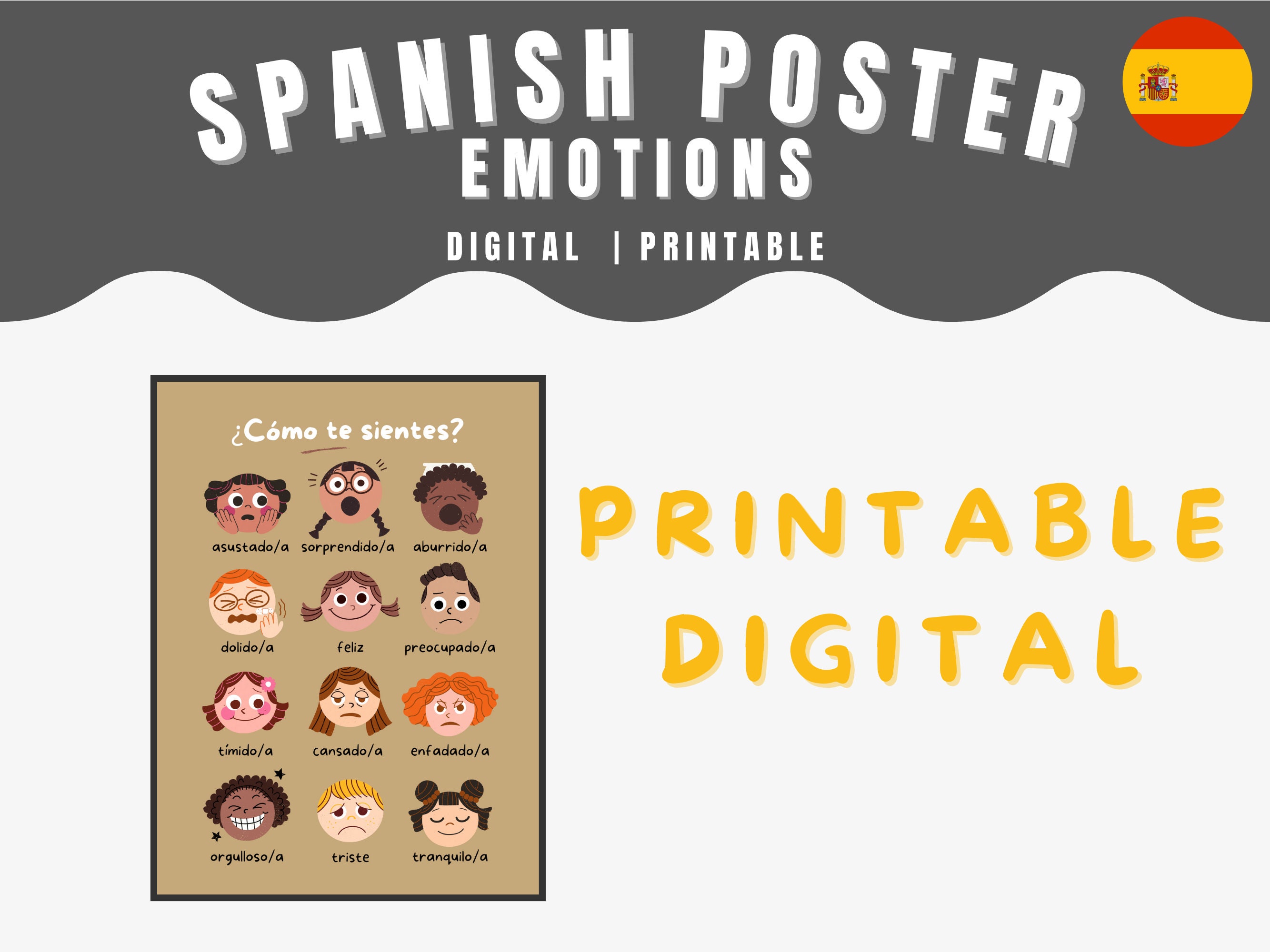 Spanish Emotion Digital Poster | Emotions in Spanish | Beginner ...