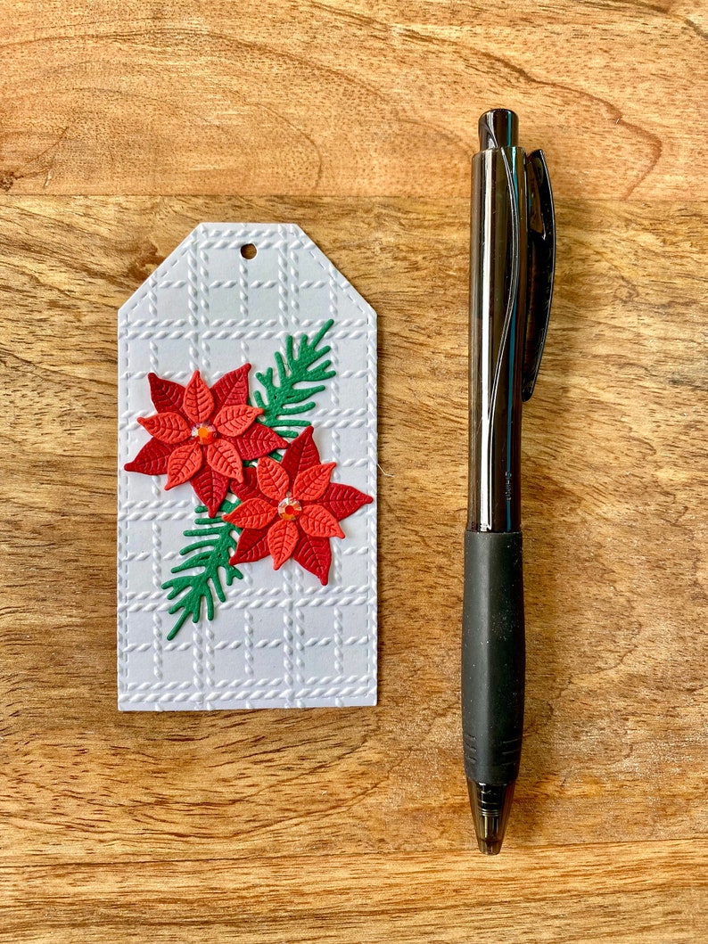 Holiday Gift Tags, Embossed Gift Tags, Poinsettia Gift Tags, Handmade ...