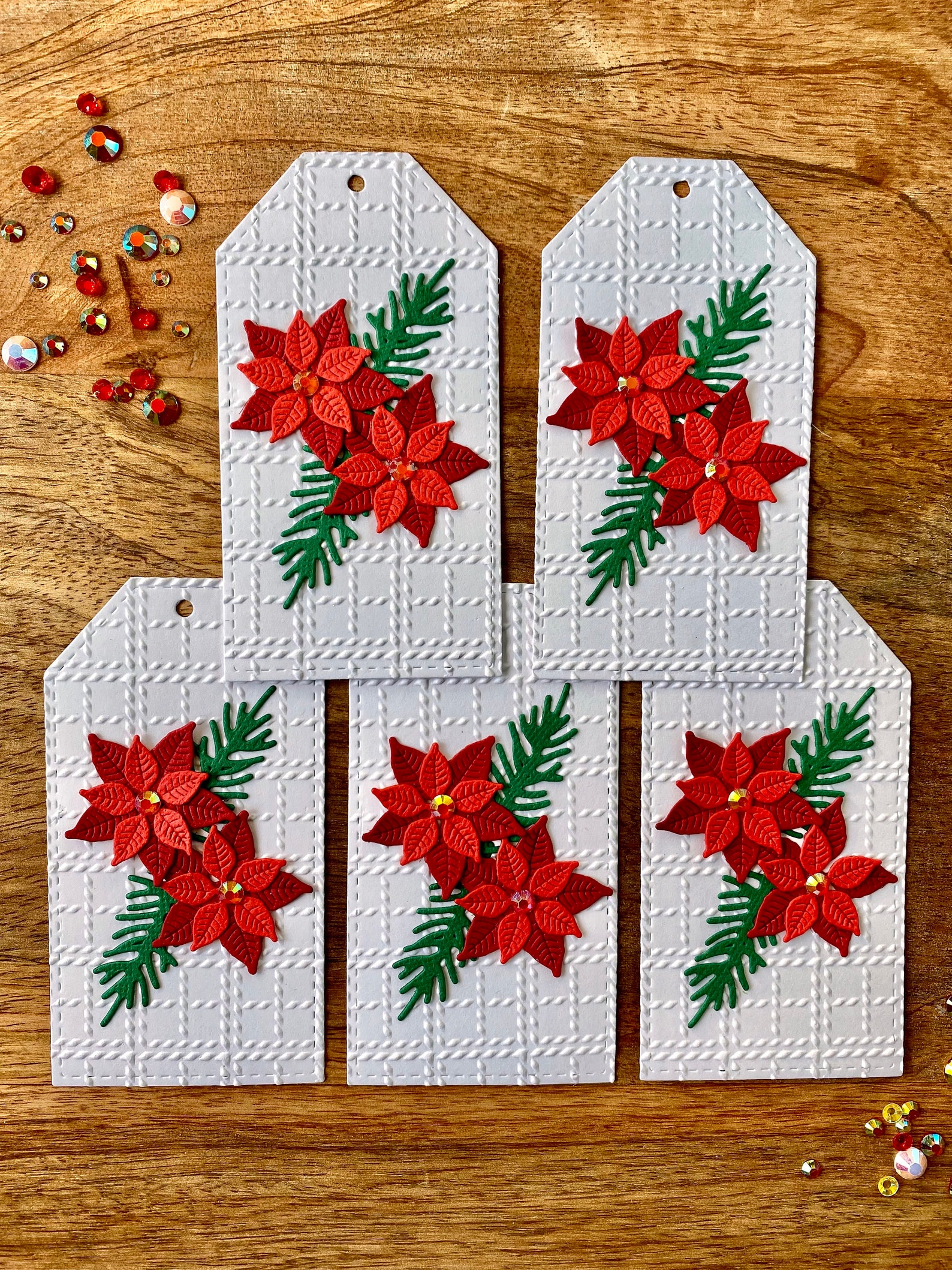 Holiday Gift Tags, Embossed Gift Tags, Poinsettia Gift Tags, Handmade ...
