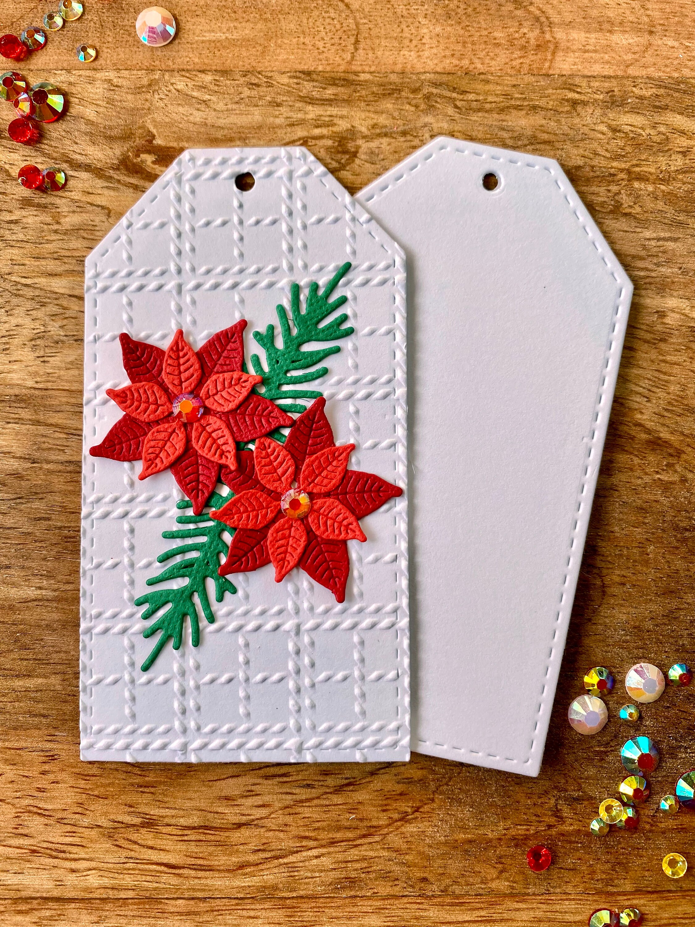 Holiday Gift Tags, Embossed Gift Tags, Poinsettia Gift Tags, Handmade ...