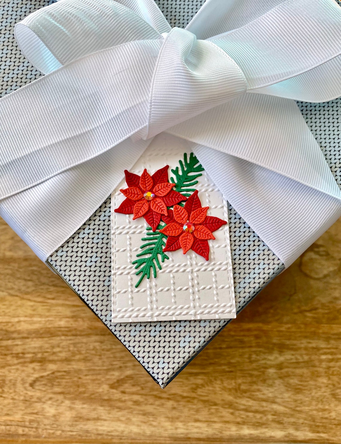 Holiday Gift Tags, Embossed Gift Tags, Poinsettia Gift Tags, Handmade ...