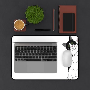 Cheeky Black and White Cat Desk Mat, XXL Gaming Computer Mat ...