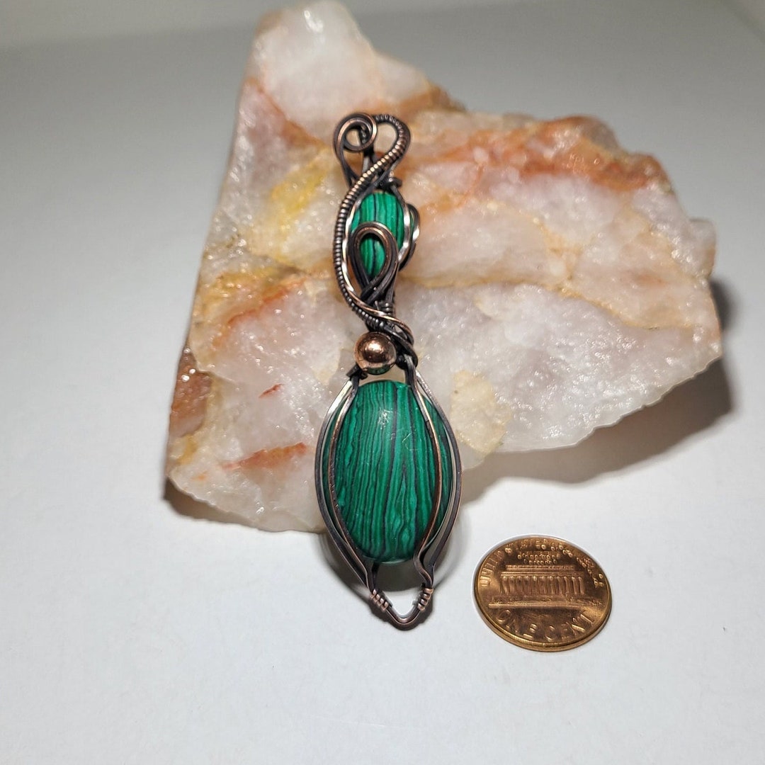 Malachite imitation Pendant, Green Malachite Necklace, Wire Wrapped ...