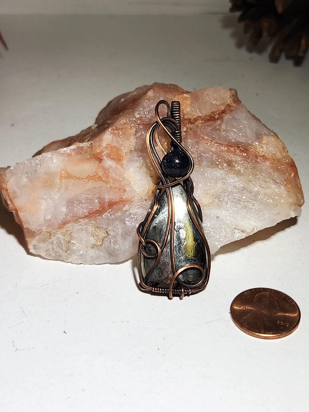 Pyrite Triangle & Blue Sandstone Copper Pendant - Healing Stone Jewelry ...