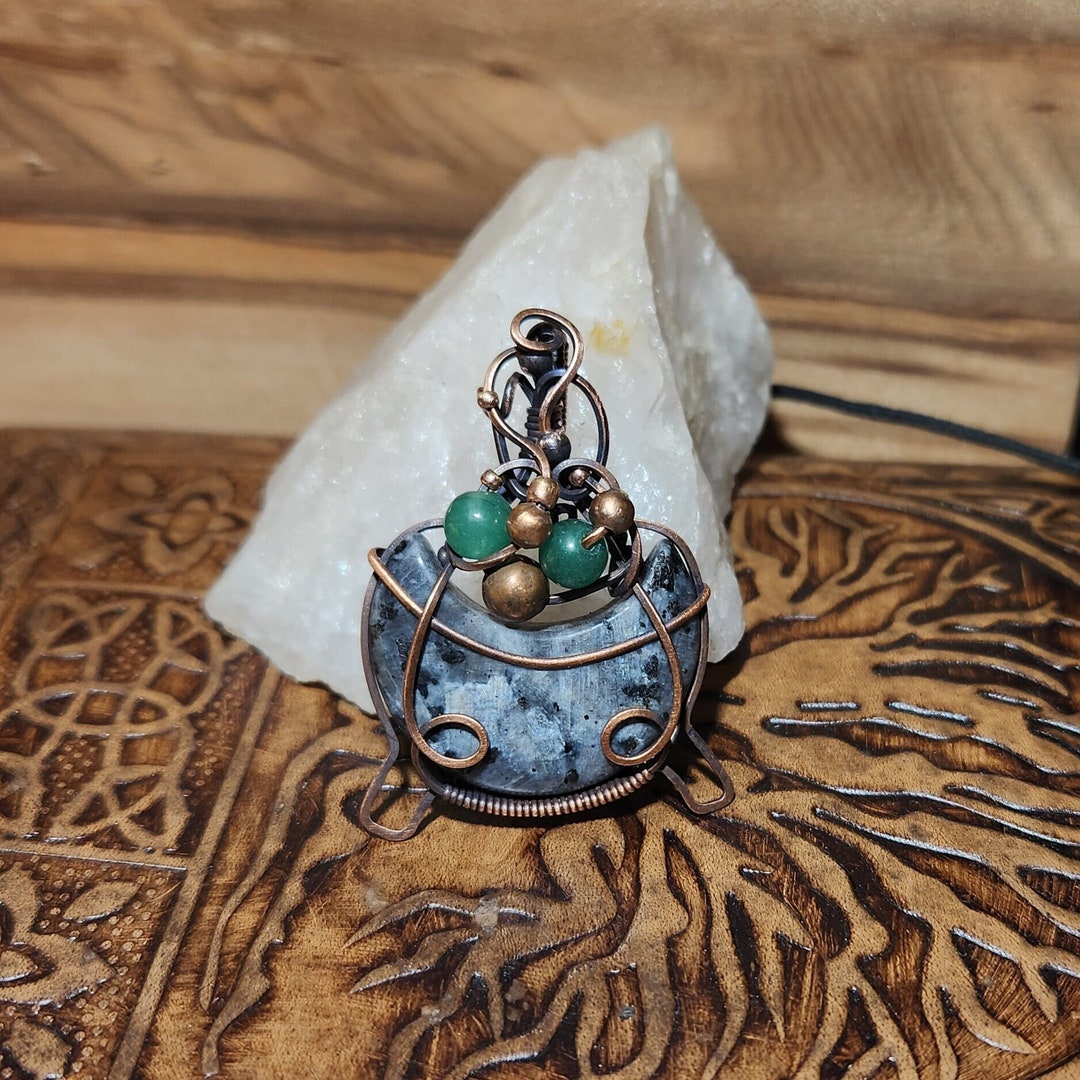 Larvikite Witch Cauldron Pendant: Copper Third Eye Necklace - Etsy