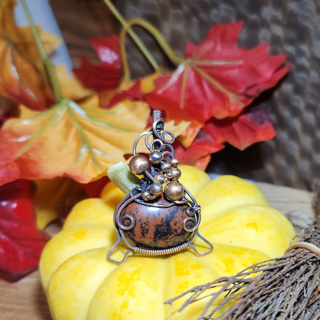 Wire Wrapped Red Mahogany Obsidian Cauldron Necklace: Root Chakra ...