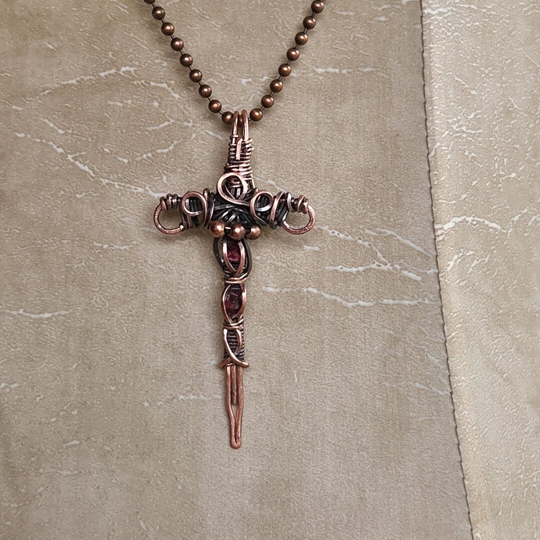 Swarovski Crystal Garnet Sword, Wire Wrapped Cooper and Garnet Crystal ...