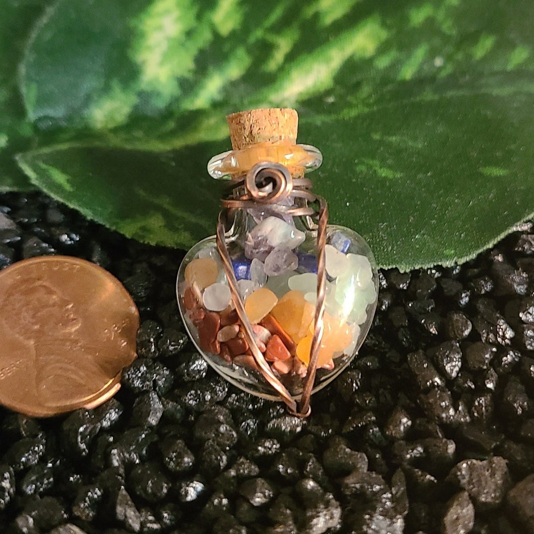 Crystal Chip Wire Wrapped Bottle Necklace, Chaka Healing Crystal Chip ...