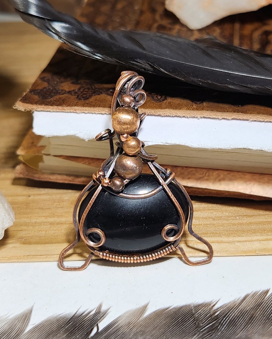 Black Onyx Cauldron Pendant: Wire Wrapped Copper Witch Necklace - Etsy
