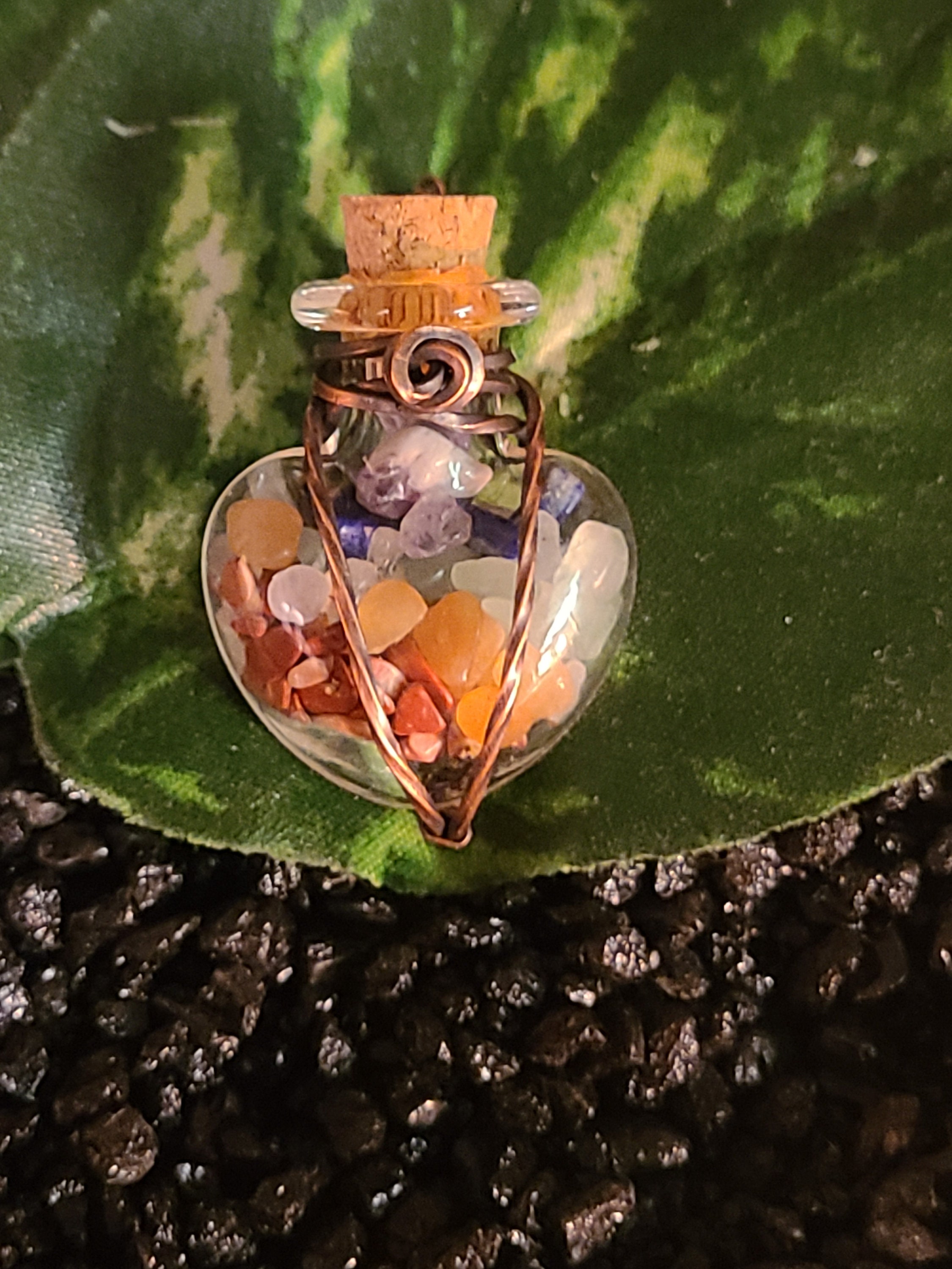 Crystal Chip Wire Wrapped Bottle Necklace, Chaka Healing Crystal Chip ...