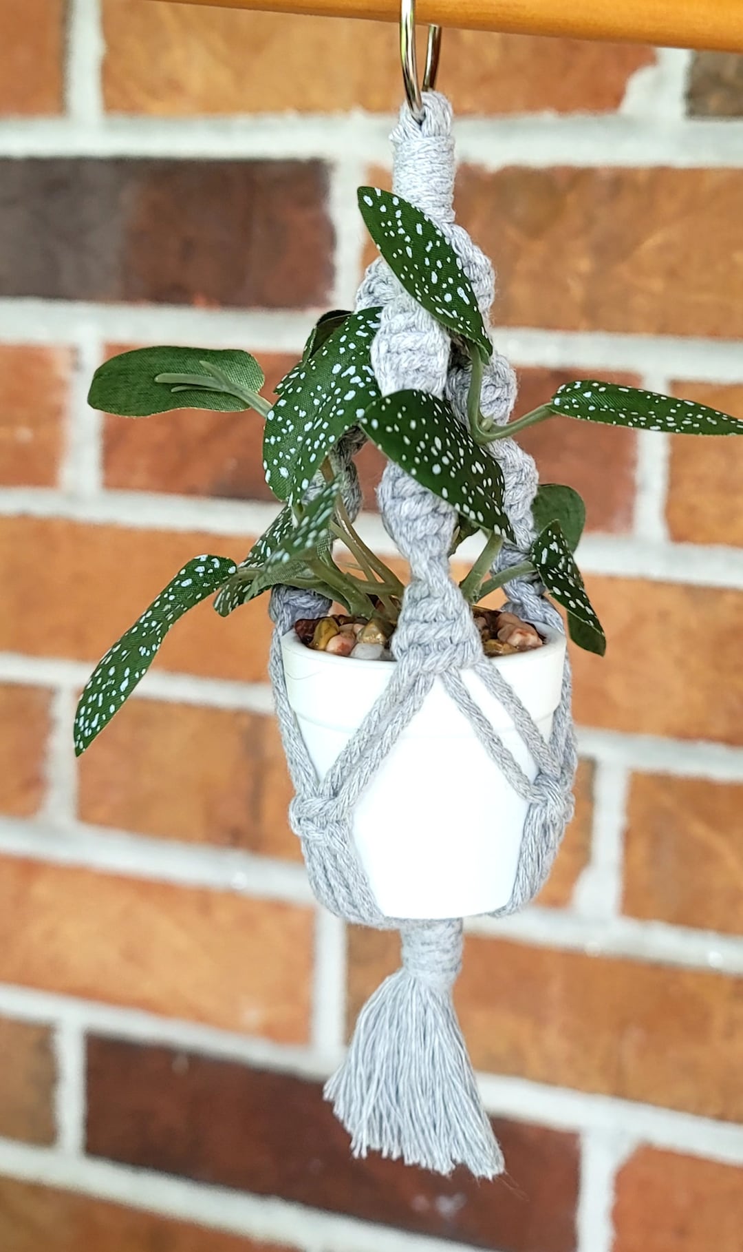 Mini Macrame Plant Hanger With Faux Plant, Indoor Plant Hanger,car ...