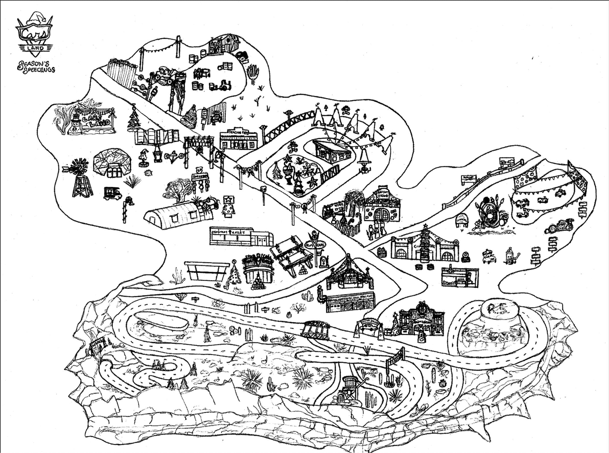 Cars Land Christmas Map Coloring Page - Etsy