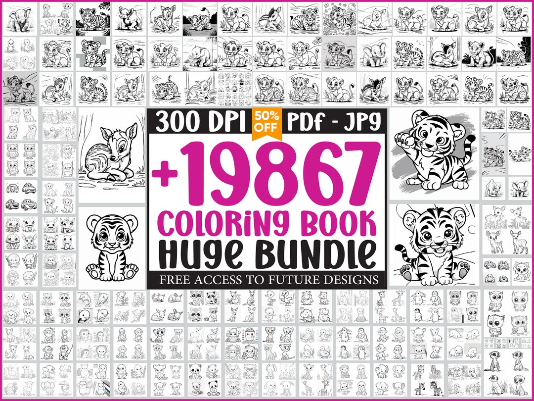Coloring Pages for Kids Huge Bundle, Printable Coloring Pages, Animal ...