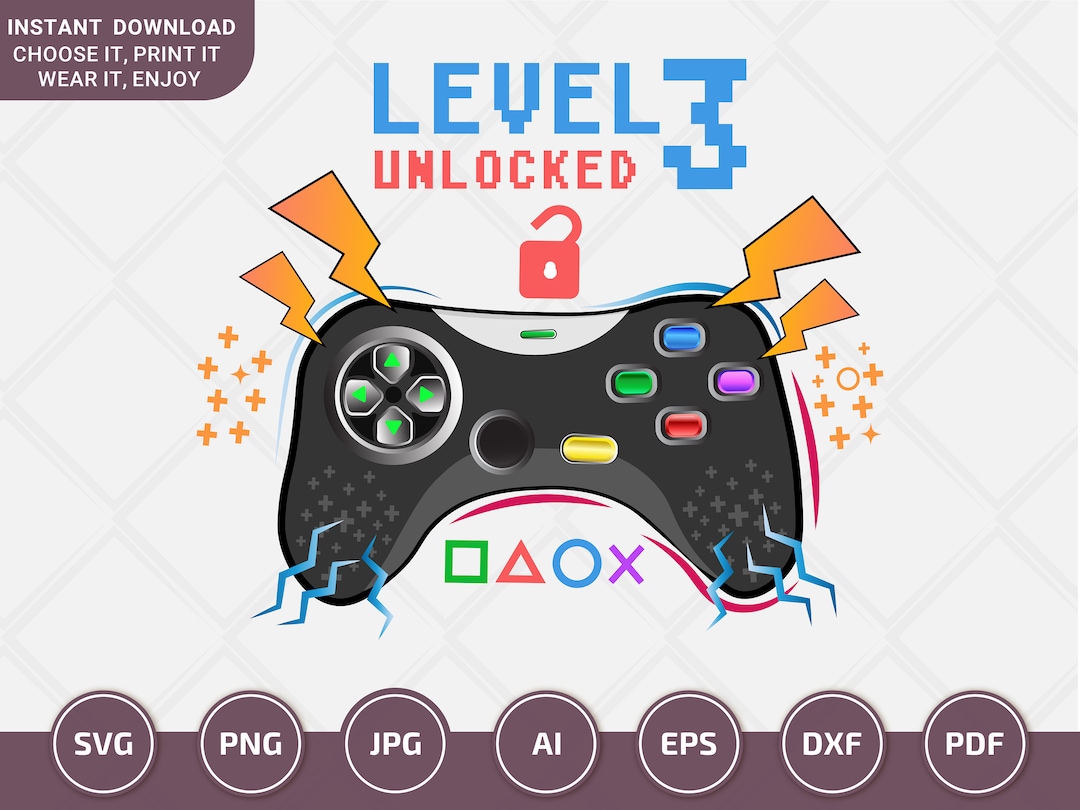 Level 3 Unlocked Svg Video Game Svg Birthday Party Invitation Boys ...