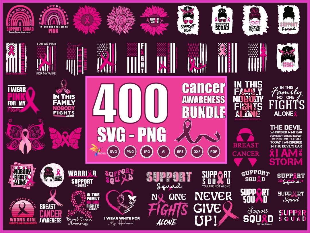 400cancer Awareness Svg Huge Bundle, Cancer Fight Svg, Pink Ribbon USA ...