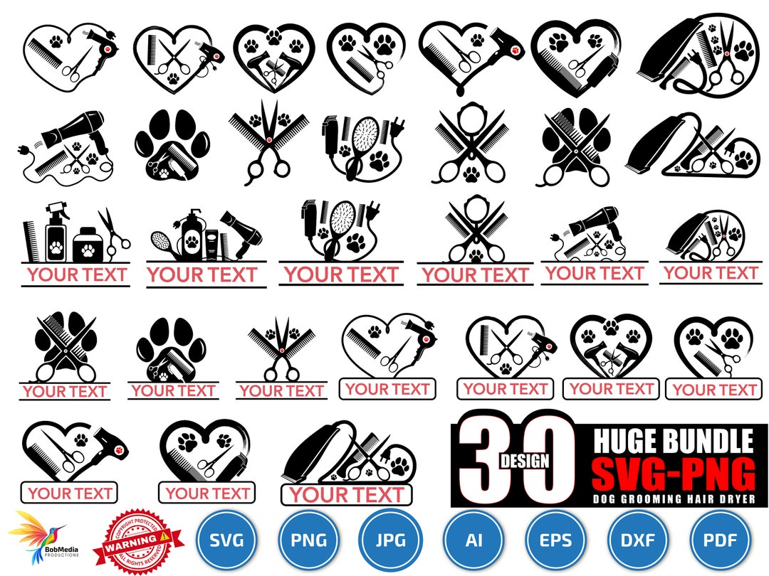 Dog Groomer SVG PNG Huge Bundle, Hair Dryer Heart SVG, Pet Grooming ...