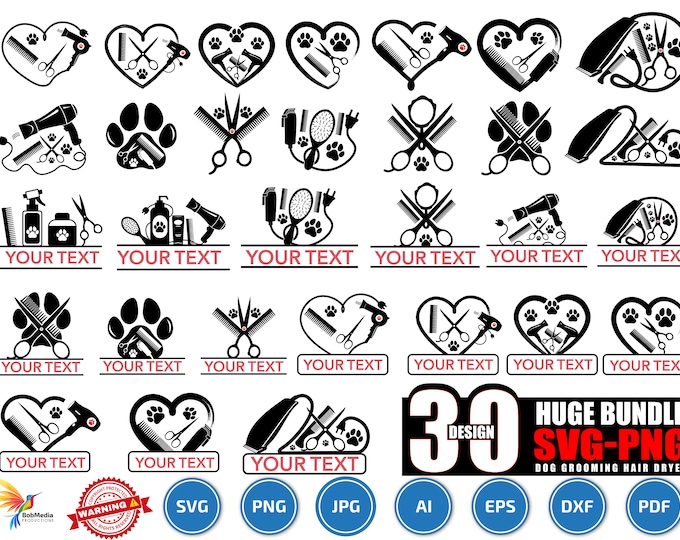 Dog Groomer SVG PNG Huge Bundle, Hair Dryer Heart SVG, Pet Grooming ...