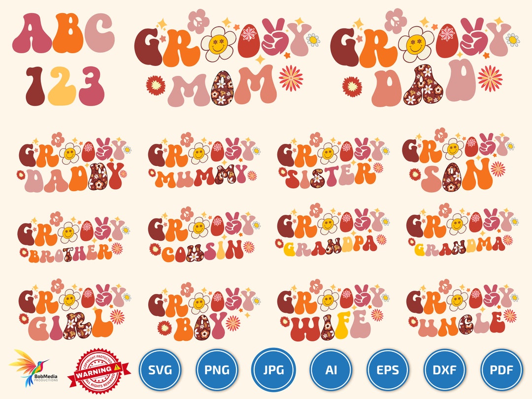 Groovy Retro Family Svg Png Bundle, Groovy Svg, Wavy Letters SVG ...