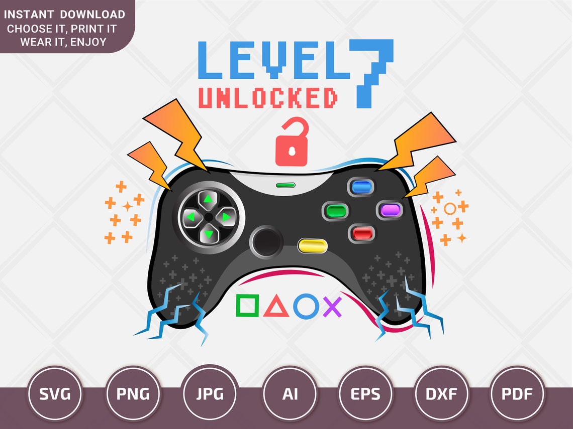 Level 7 Unlocked Svg Video Game Svg Birthday Party - Etsy