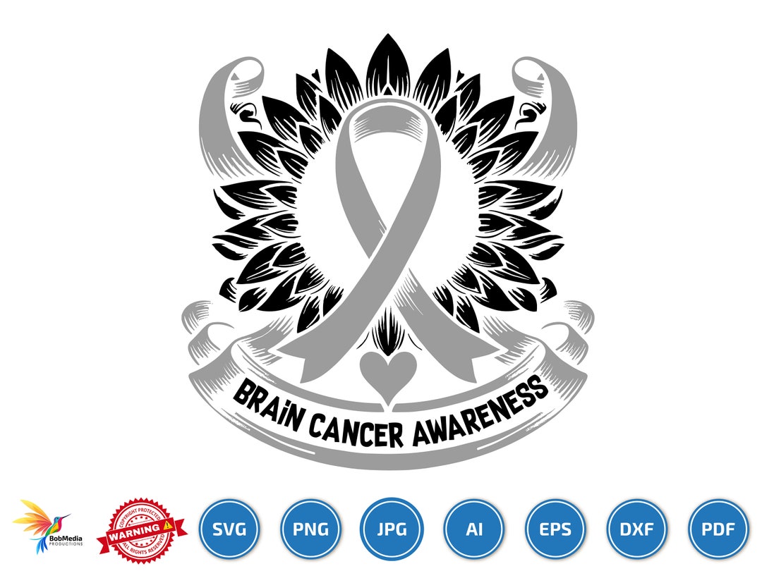 Brain Cancer Awareness SVG Png, Brain Cancer Svg, Cancer Gray Ribbon ...