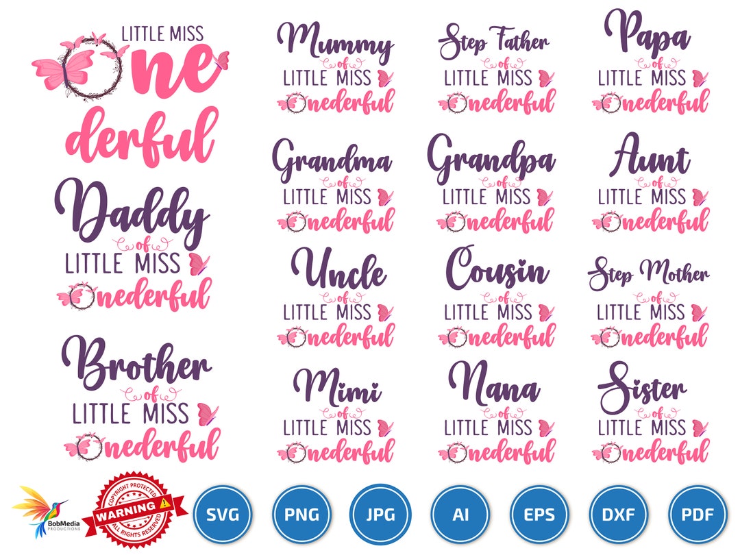 Family Little Miss Onederful Svg Png Bundle, Little Miss Onederful ...