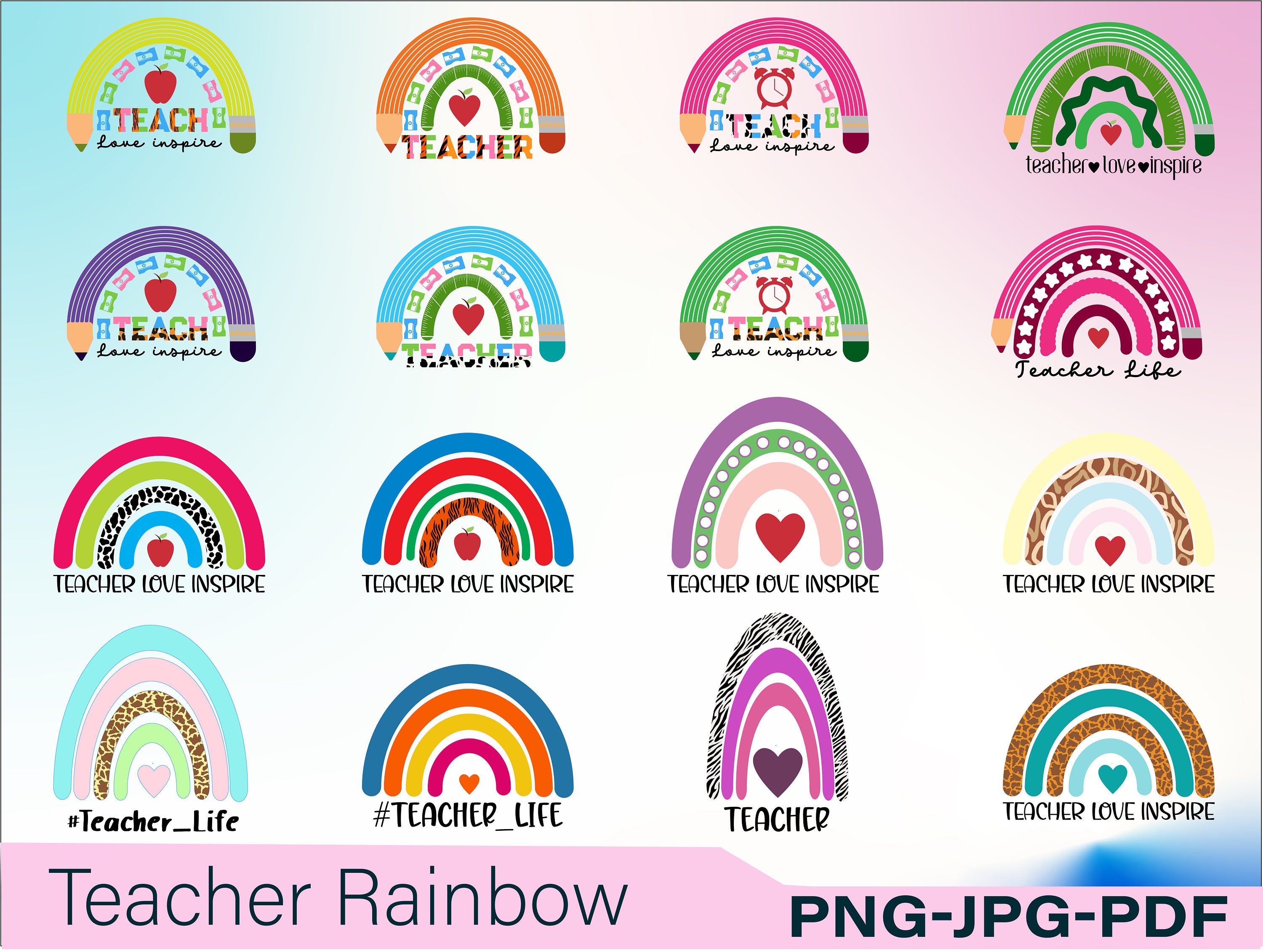 Teacher Rainbow Svg Bundle Teacher Life Svg Rainbow Svg - Etsy