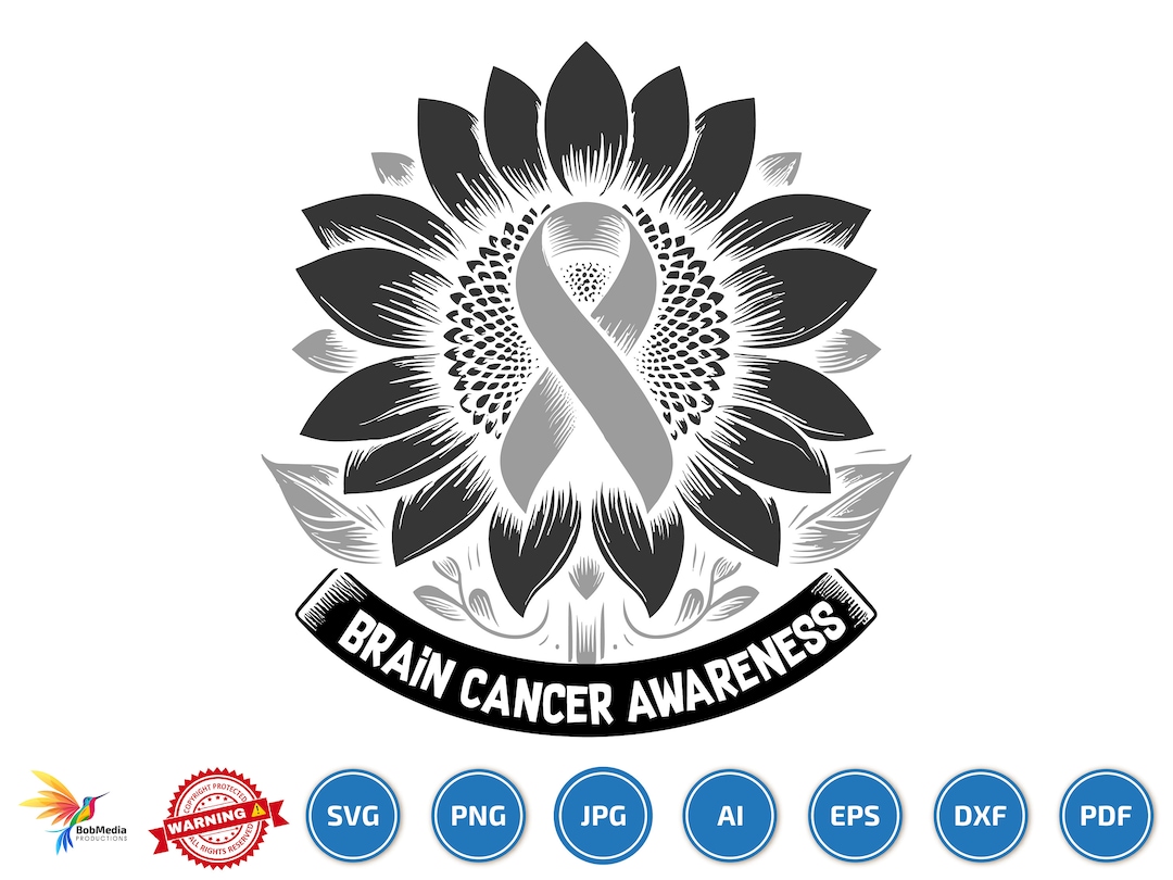 Brain Cancer Awareness SVG Png, Brain Cancer Svg, Cancer Gray Ribbon ...