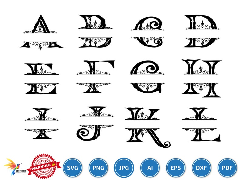 Split Monogram Alphabet SVGDXF Monogram SVG Monogram Font - Etsy