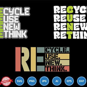 Recycle Reuse Renew Rethink Bundle Svg Png, Earth Day Svg, Environmental Activism SVG Png ...