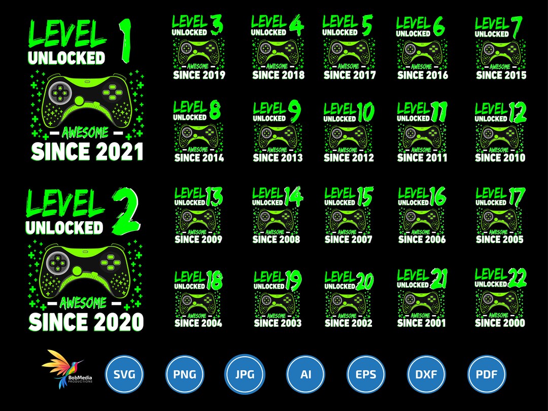 Level Unlocked Awesome Bundle, Gaming Svg, Gamer Svg, Video Game Svg ...