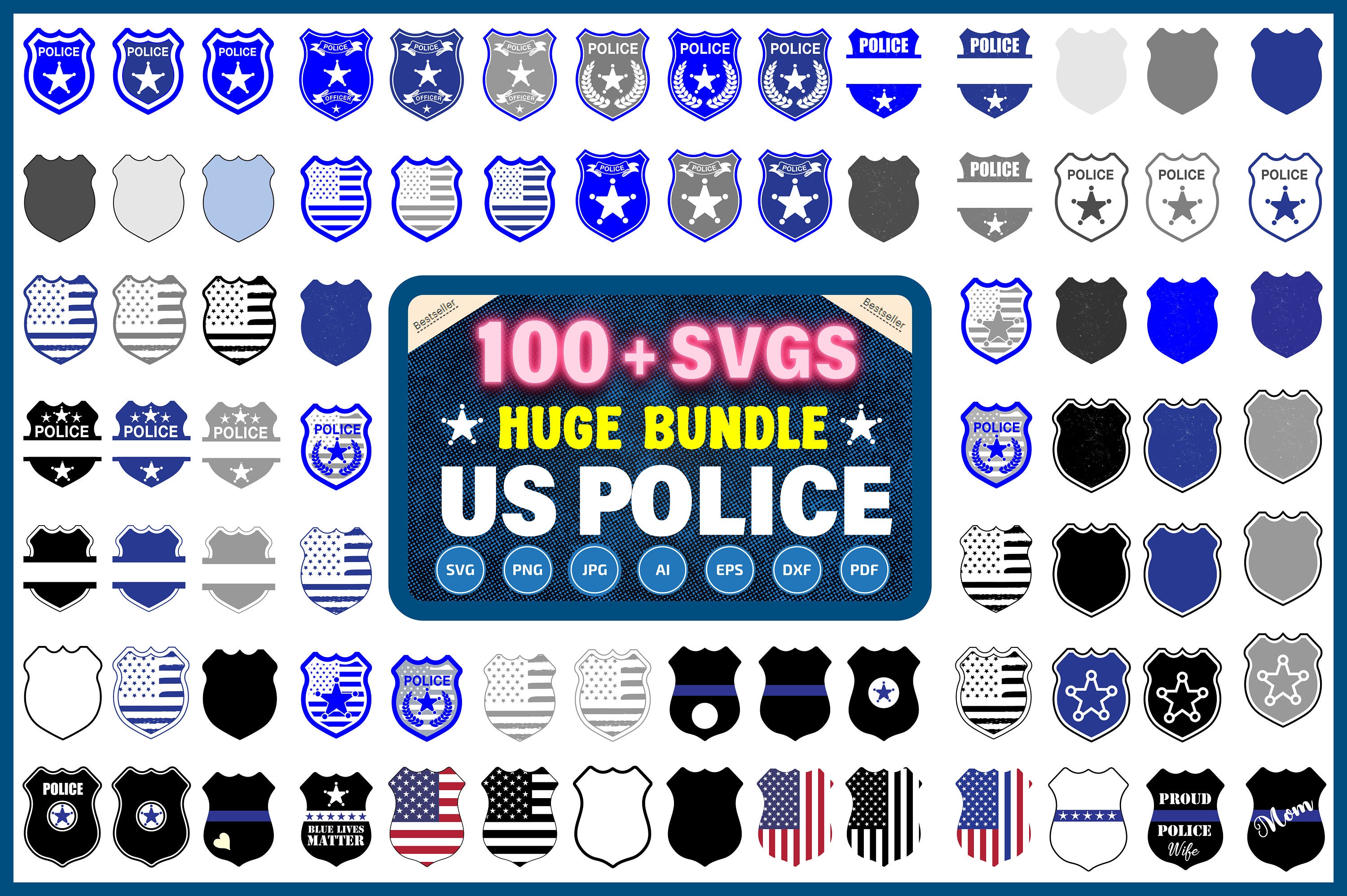 Huge Police Badge Svg Police Officer Thin Blue Line Bundle - Etsy Australia