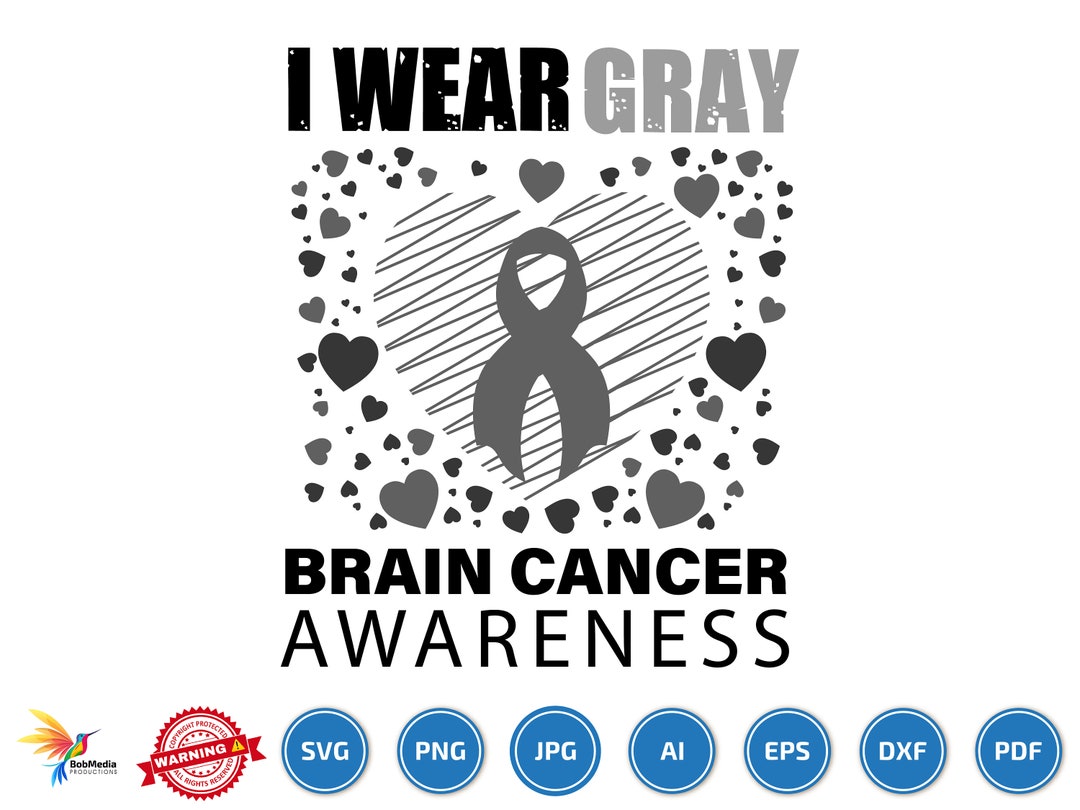 I Wear Grey Svg, Brain Cancer Svg, Cancer Gray Ribbon Svg, Cancer Fight ...