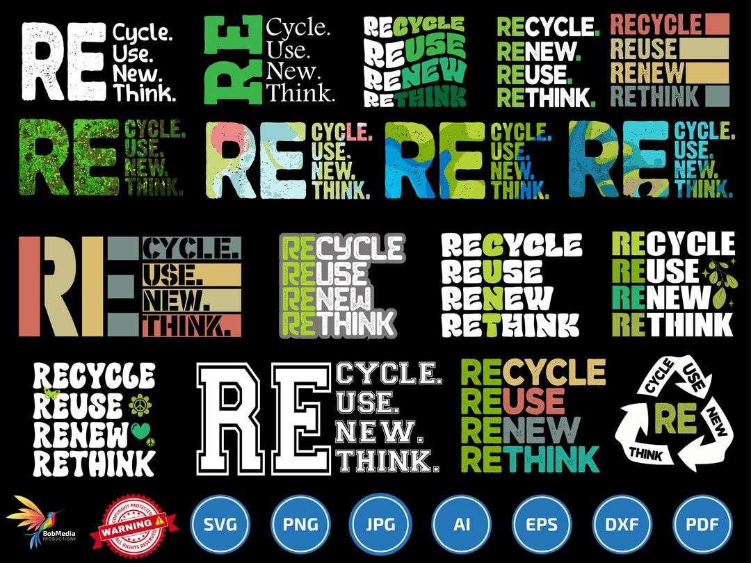 Recycle Reuse Renew Rethink Bundle Svg Png, Earth Day Svg, Environmental Activism SVG Png ...