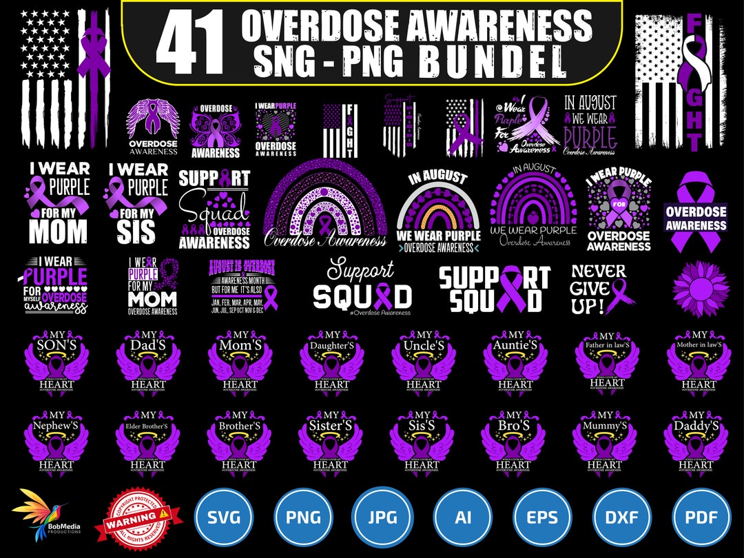 Overdose Awareness Svg Png Bundle, Overdose Purple Ribbon, Drug ...