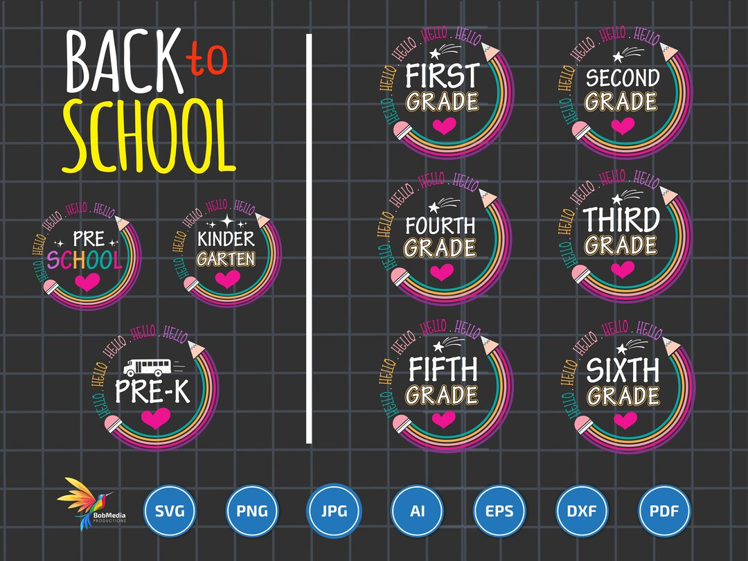 Back to School Bundle Svg, First Grade Students, Hello Grade School Svg ...