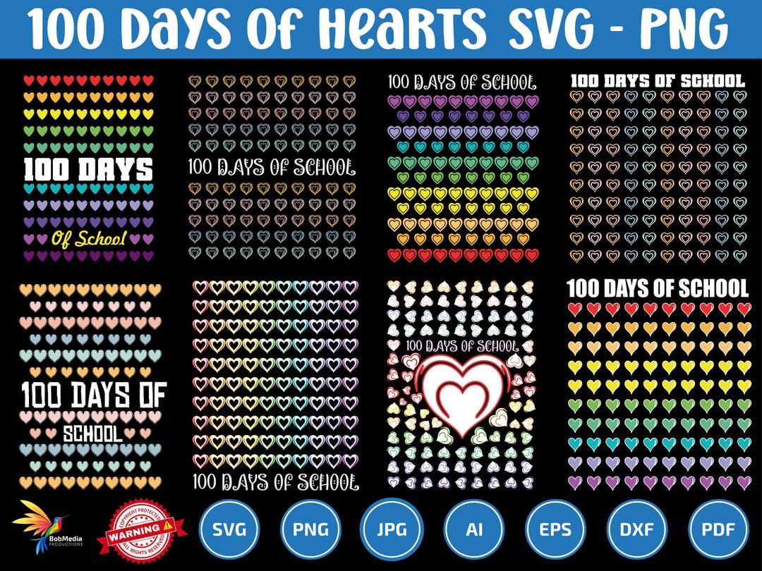 100 Days of Hearts Shirt Svg Bundle, Hearts 100th Day Svg, 100 Hearts ...