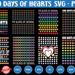 100 Days of Hearts Shirt Svg Bundle, Hearts 100th Day Svg, 100 Hearts ...