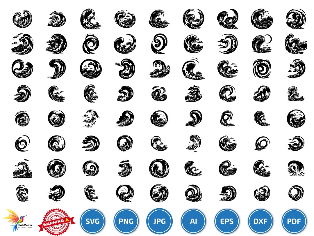 70 WAVE SVG Png Huge Bundle, Ocean Waves Svg, Wave Svg Cut Files for ...