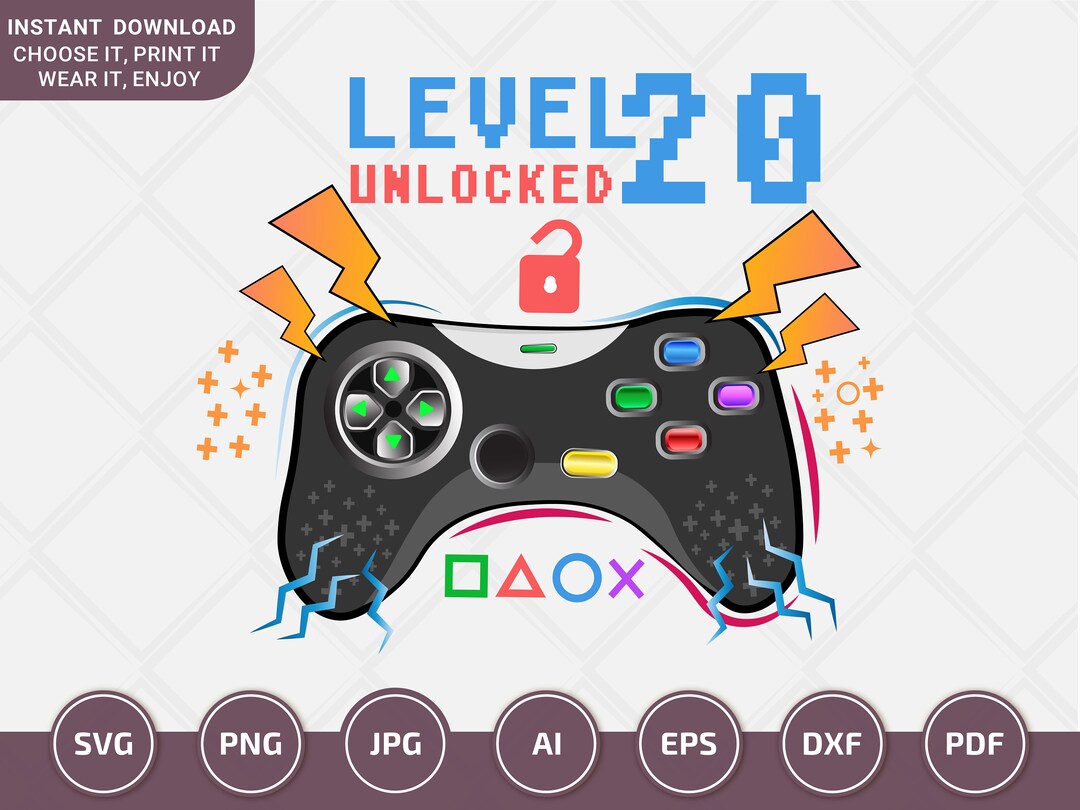 Level 20 Unlocked Svg Video Game Svg Birthday Party - Etsy