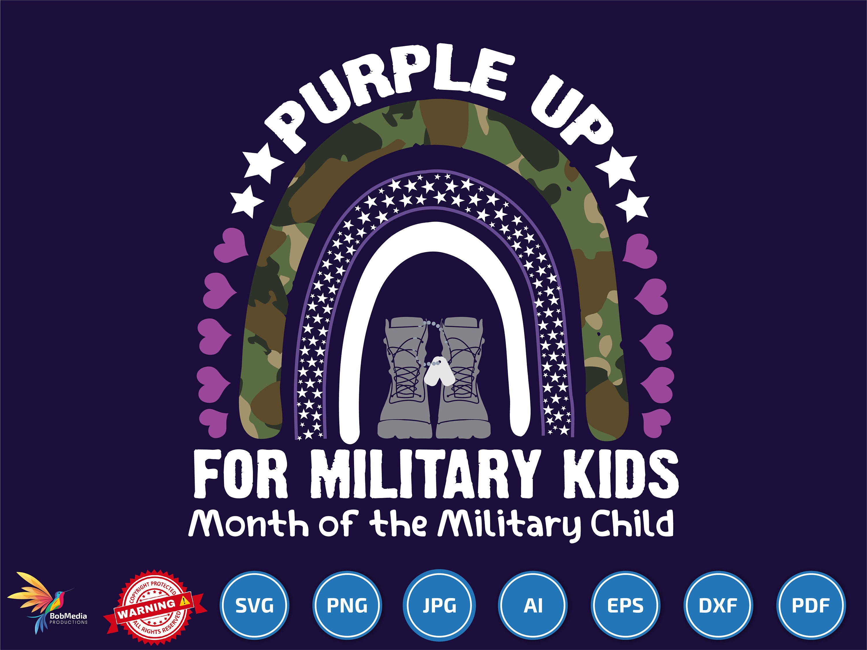 Purple up Military Kids Rainbow Svg Month of the Military - Etsy UK