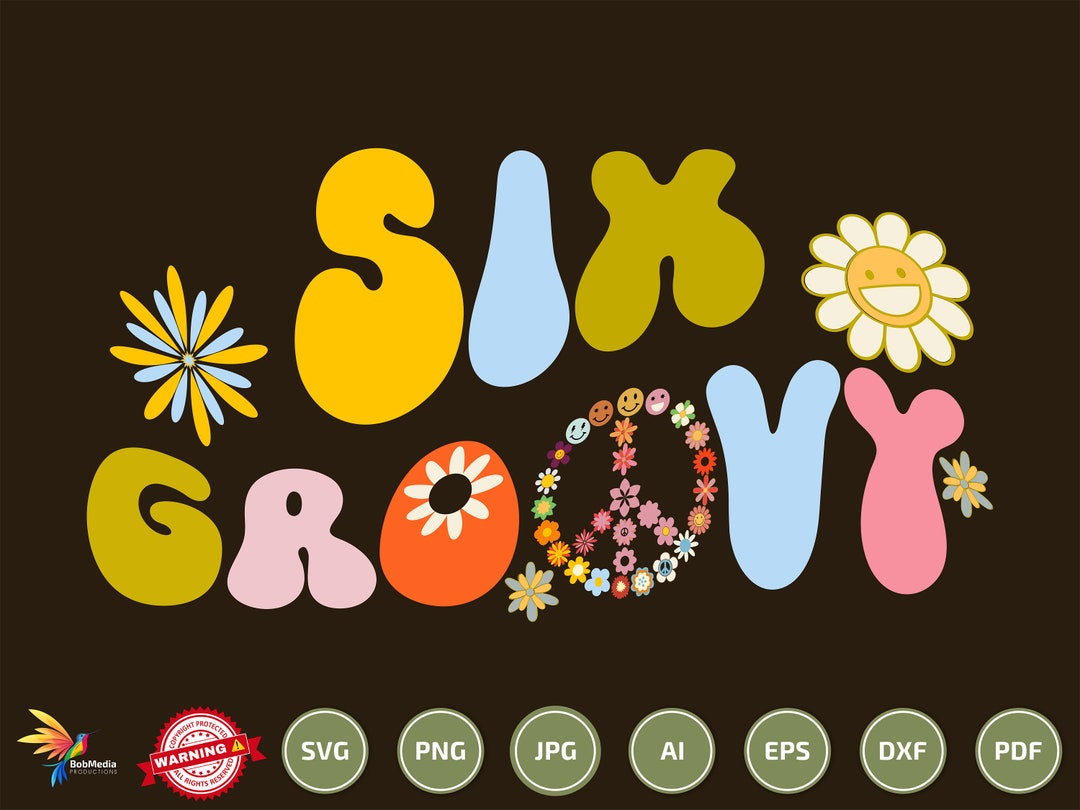 Six Retro Groovy Svg Png, Retro Vintage Keep on Font Birthday Svg ...